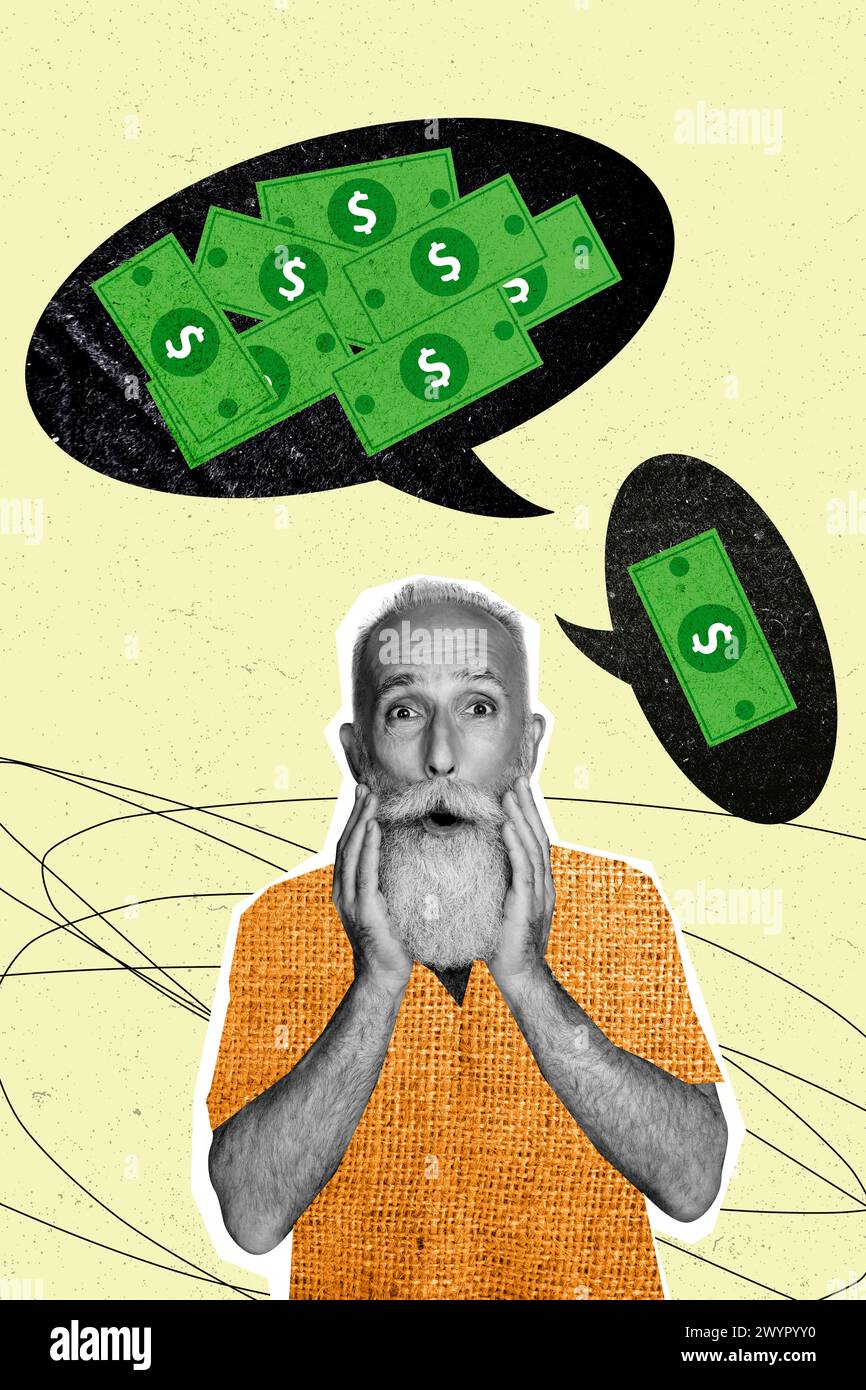 Composite collage picture image of shocked old man earning money trader ...