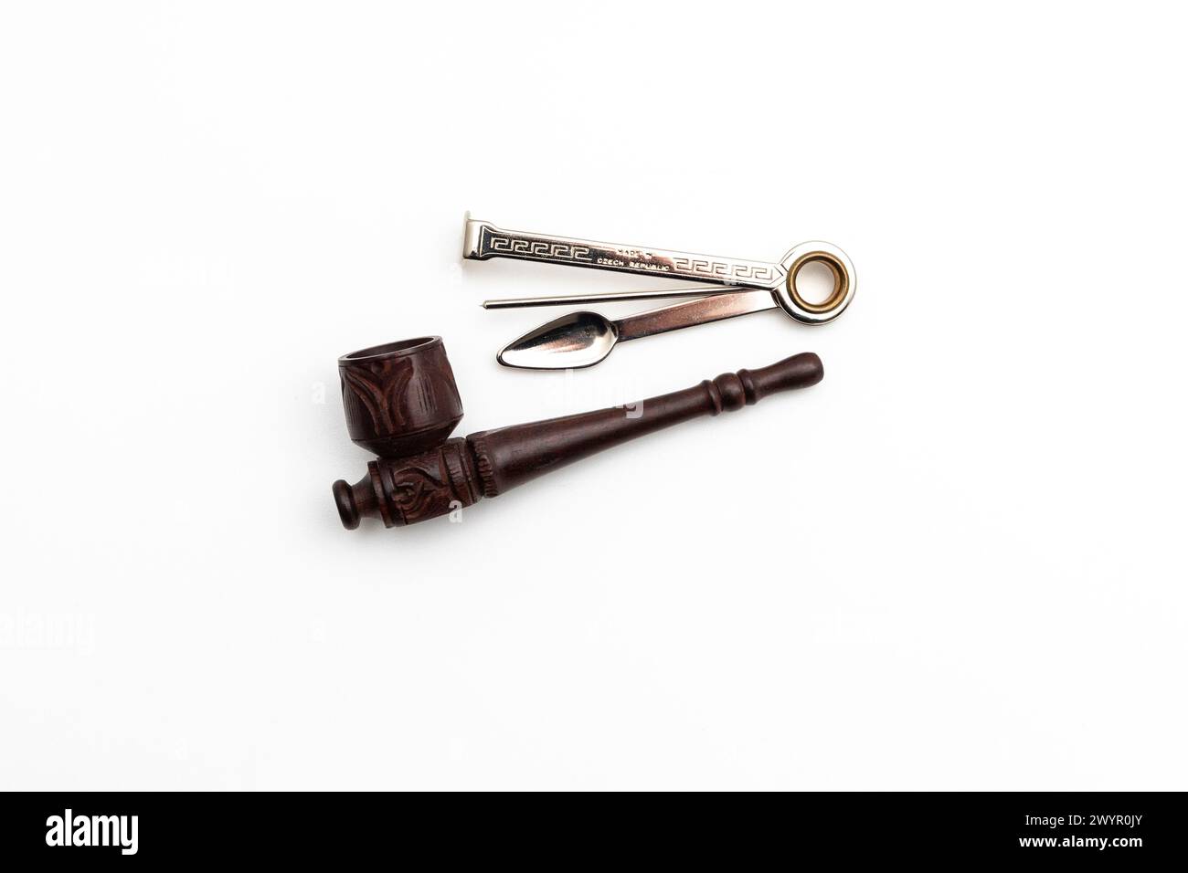 Set for smoking tobacco, hemp, wooden pipe, mouthpiece, pipe snuffer ...
