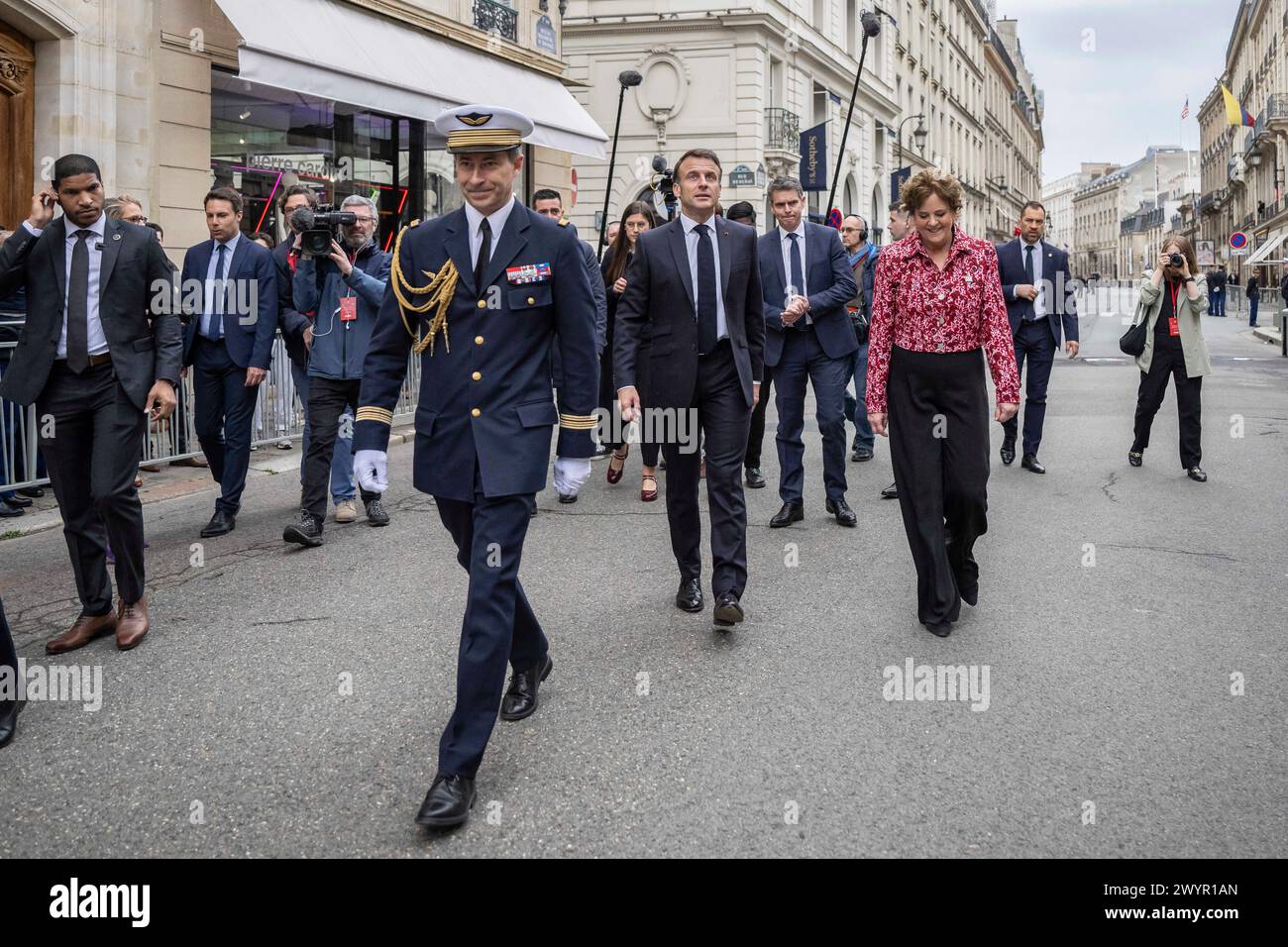 French President Emmanuel Macron and British ambassador to France Menna ...