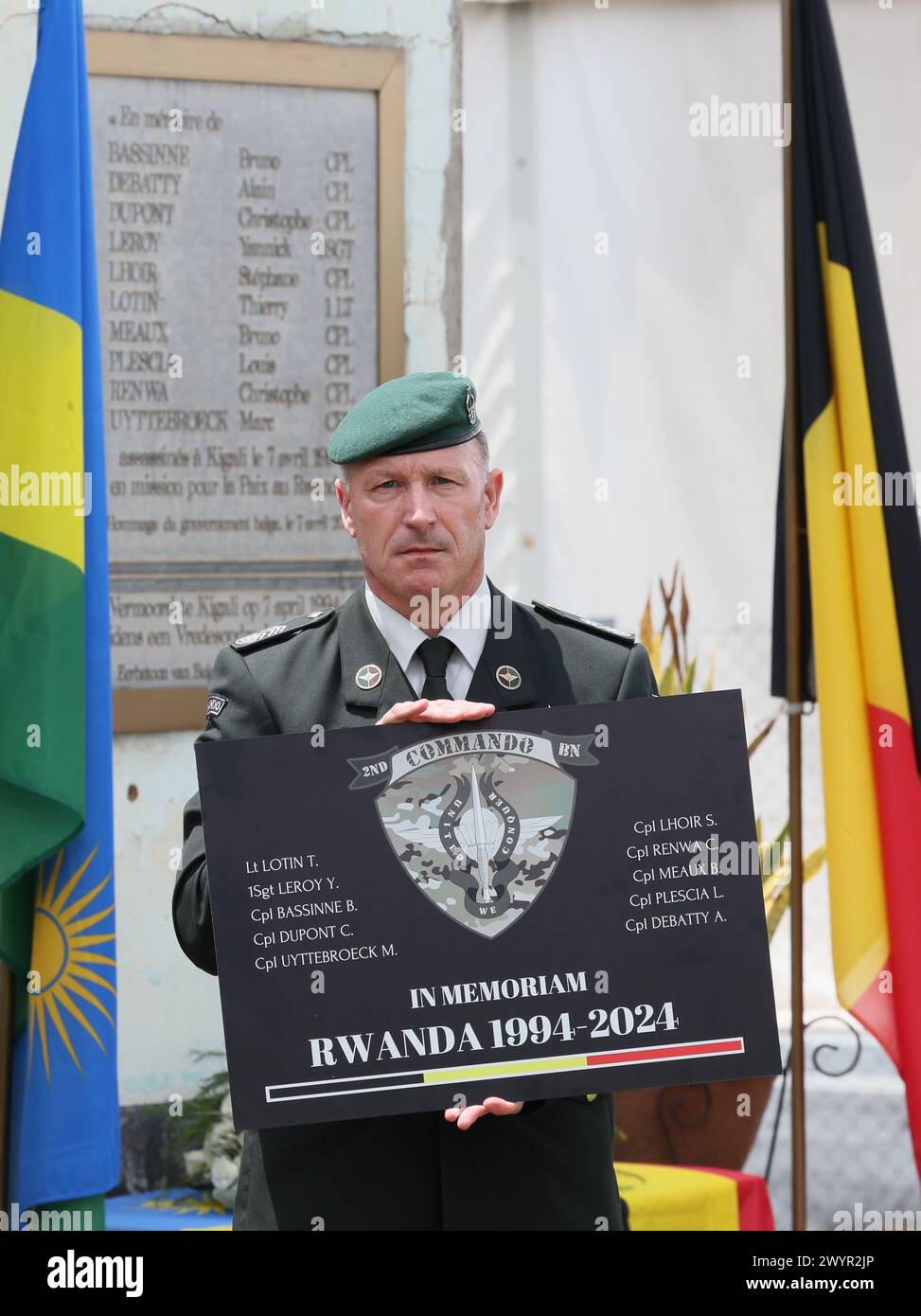 Kigali, Rwanda. 08th Apr, 2024. A memorial plaque is presented at a ...