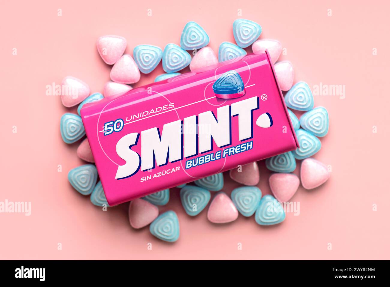 Close up of Smint Bubble Fresh pastilles sugarfree candy pack against a ...