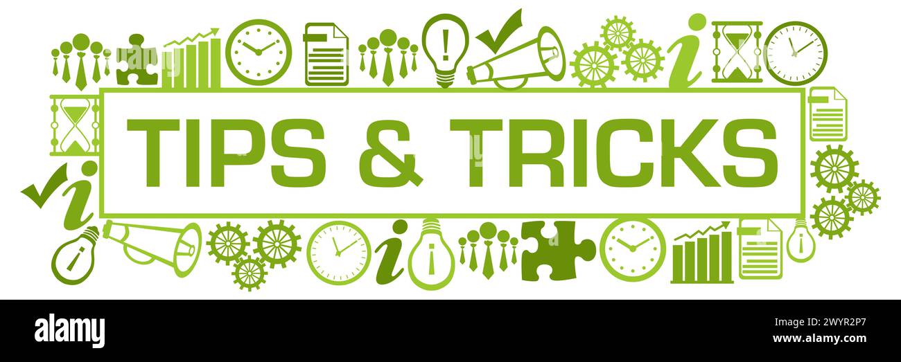 Tips And Tricks Business Symbols Surrounded Box Green Stock Photo - Alamy