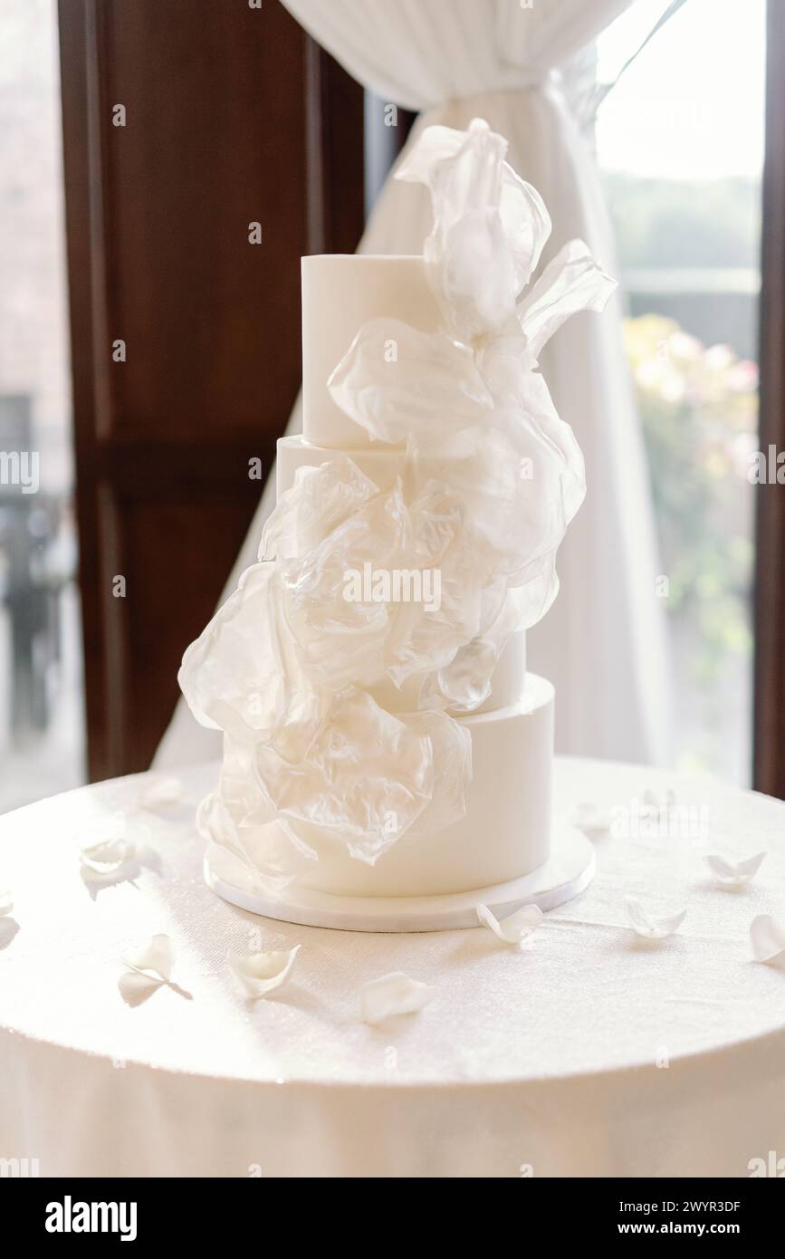High-end wedding cake with artistic sugar veil detail Stock Photo - Alamy