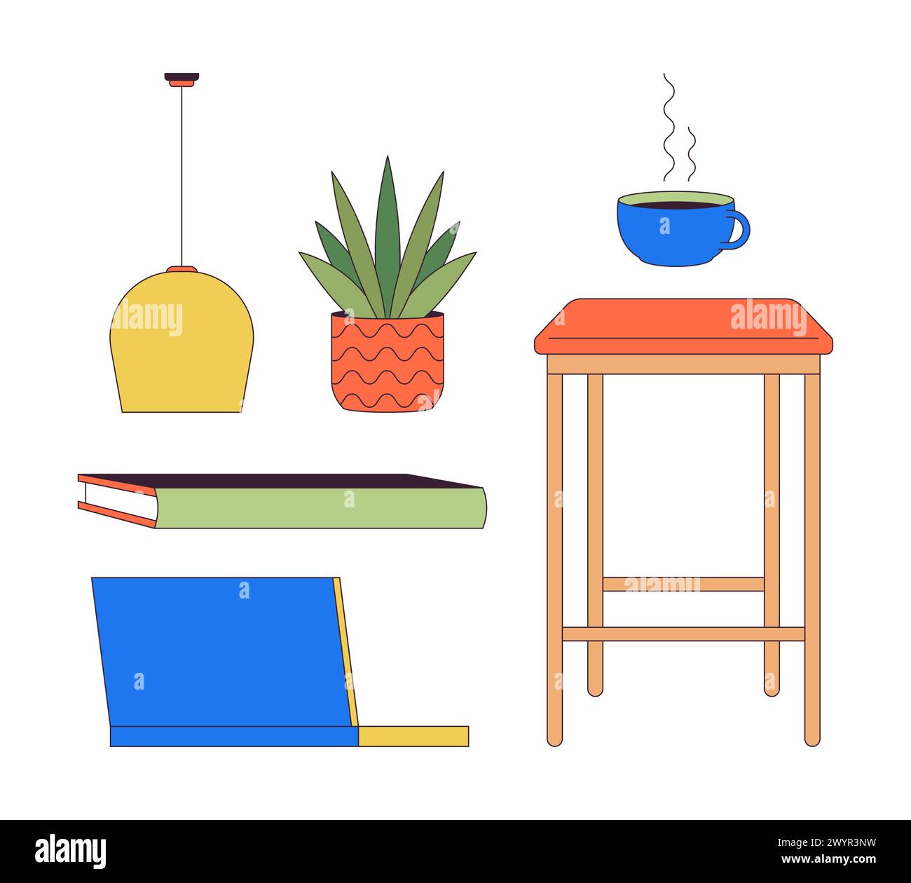 Home workplace interior details 2D linear cartoon objects set Stock Vector Image & Art - Alamy