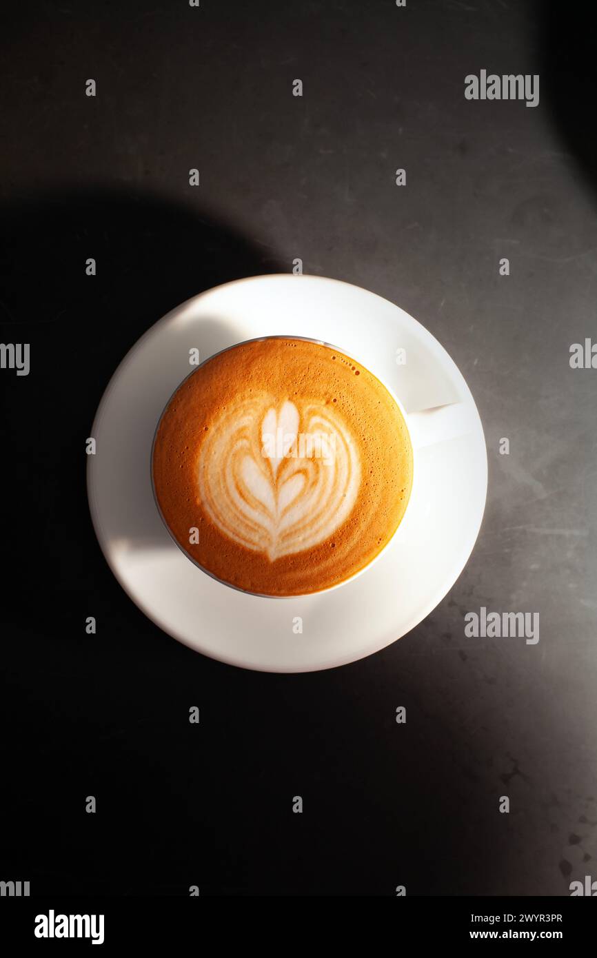 overhead view looking down on a latte heart Stock Photo - Alamy