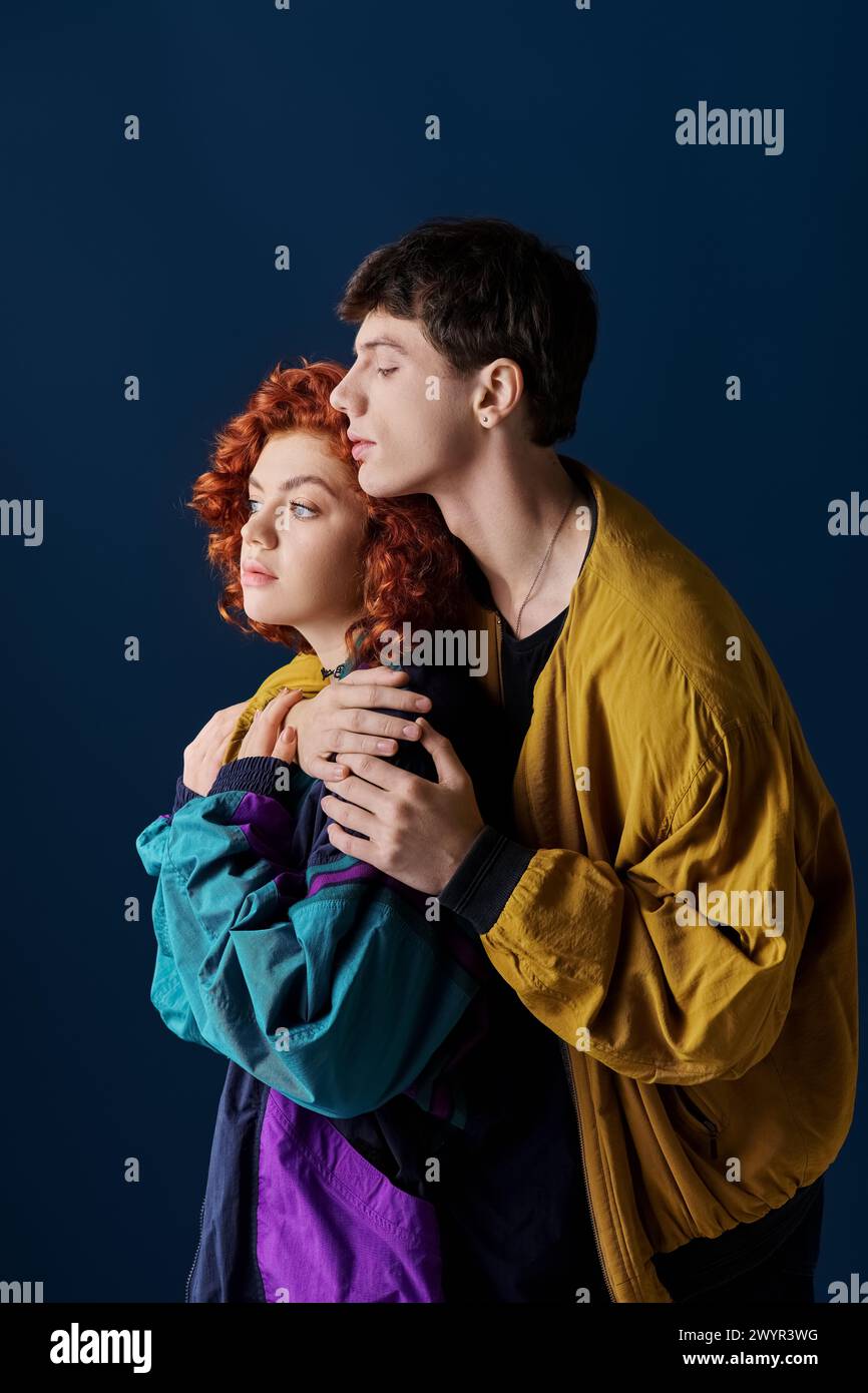 good looking loving boyfriend and girlfriend in fashionable clothes ...