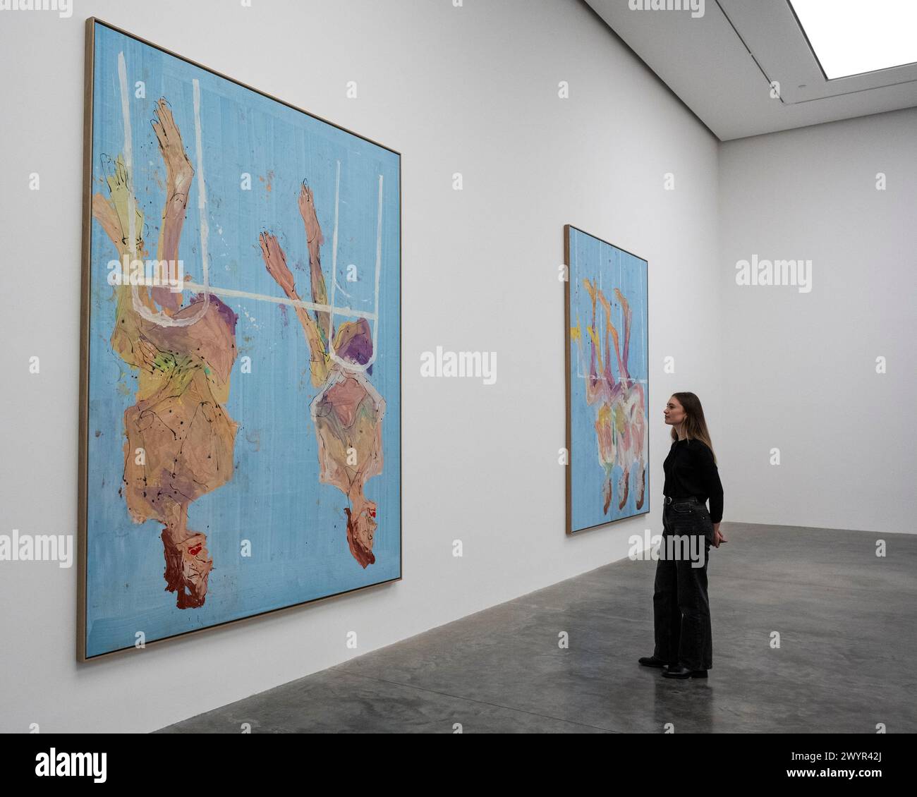 London, UK. 8 April 2024. A staff member with (L) 'Marie-Therese in ...