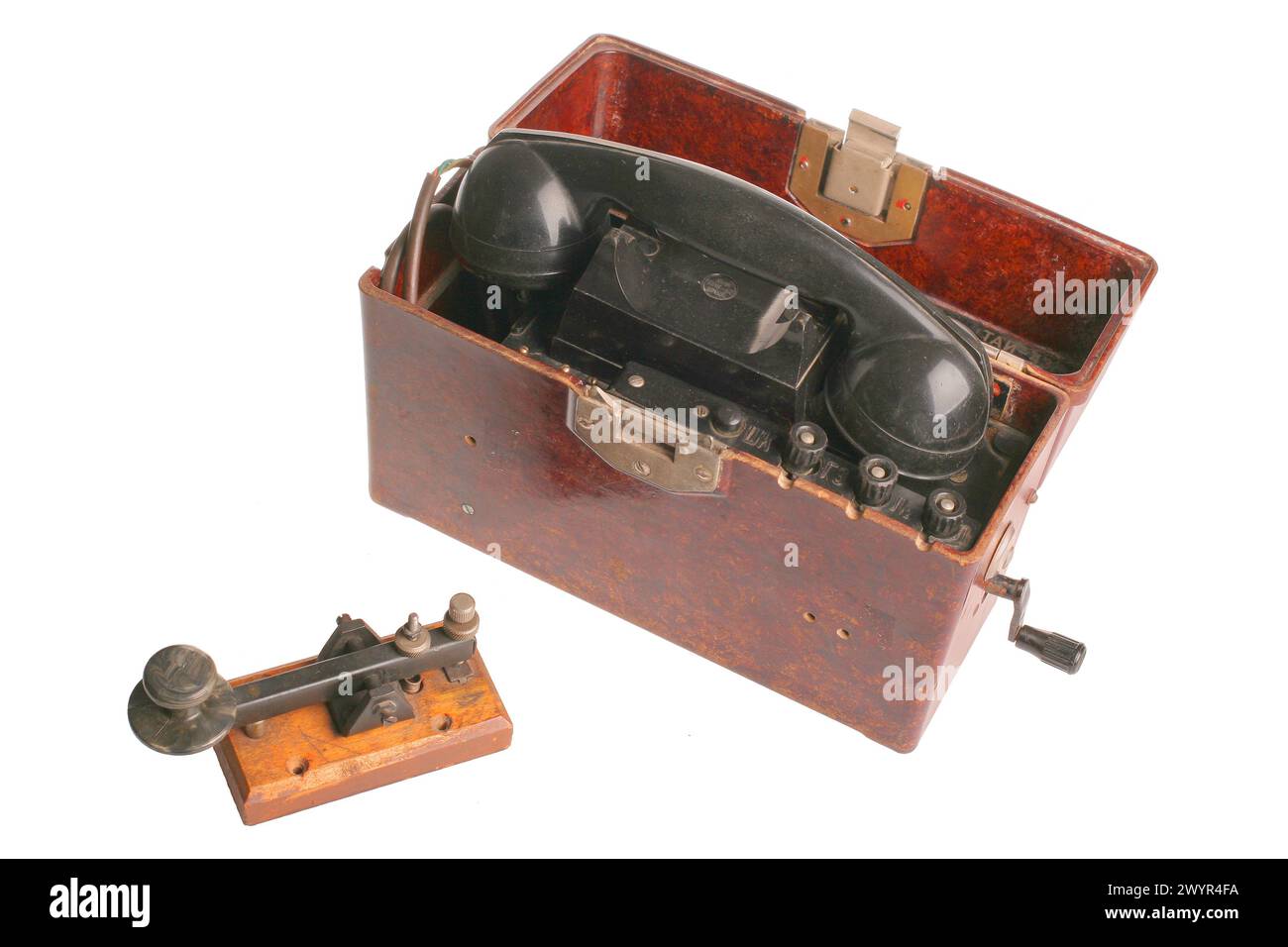 An old army phone isolated on a white background with cliping path ...