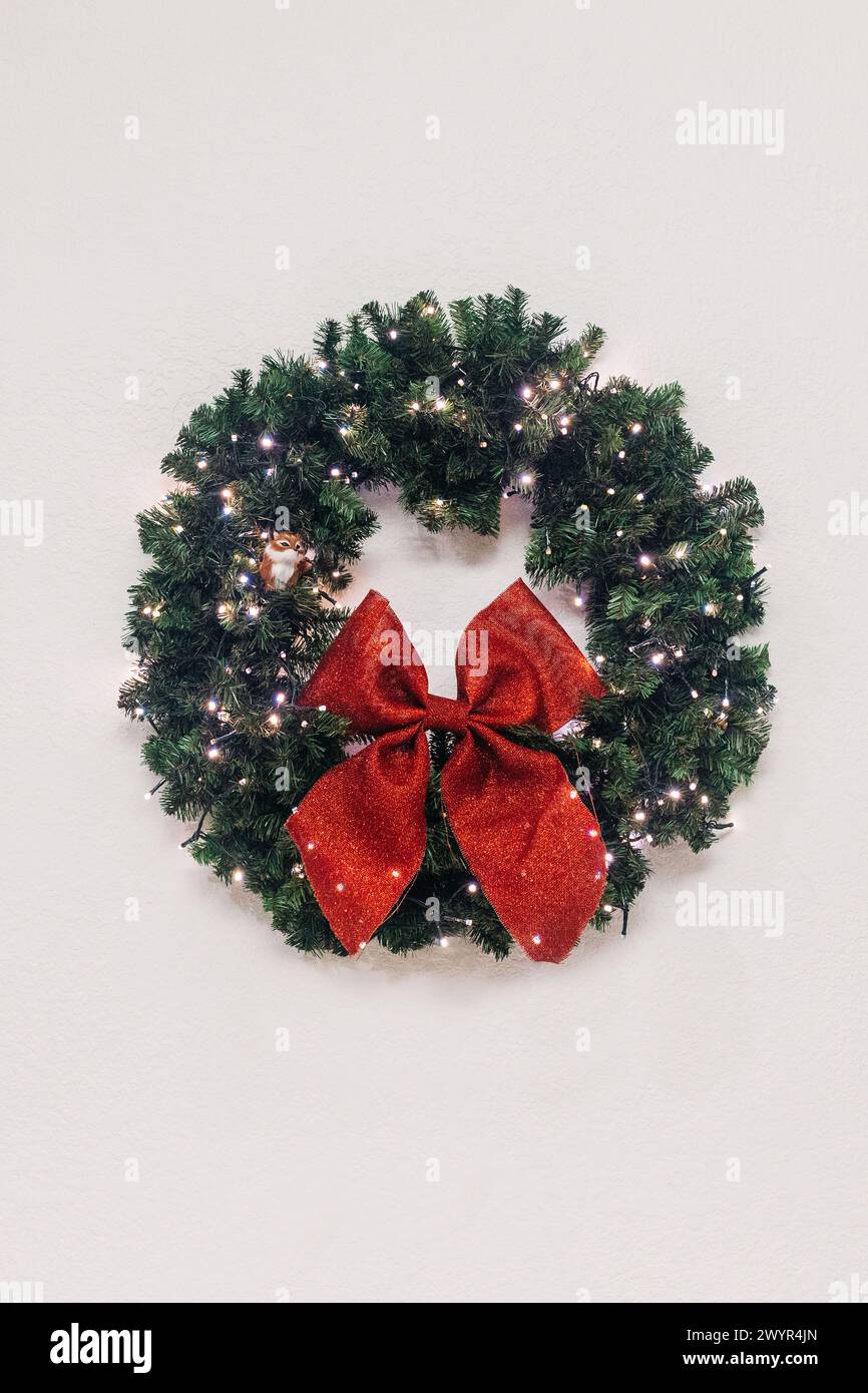 Christmas Festive Wreath Red Ribbon Stock Photo - Alamy