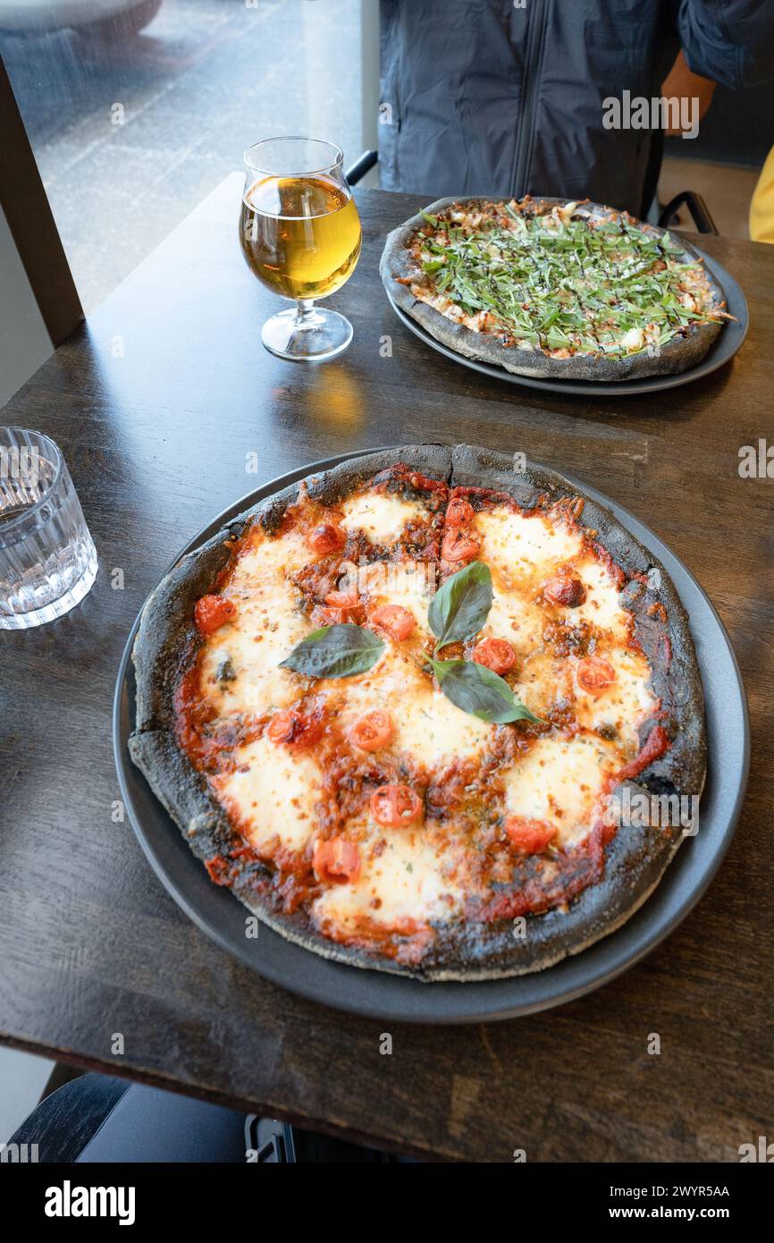 Icelandic Black Crust Margherita Pizza - Table - Iceland Pizzeria Beer ...