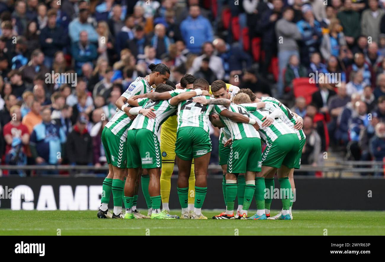 LONDON, ENGLAND - APRIL 7: The Wycombe Wanderers team huddle before the ...