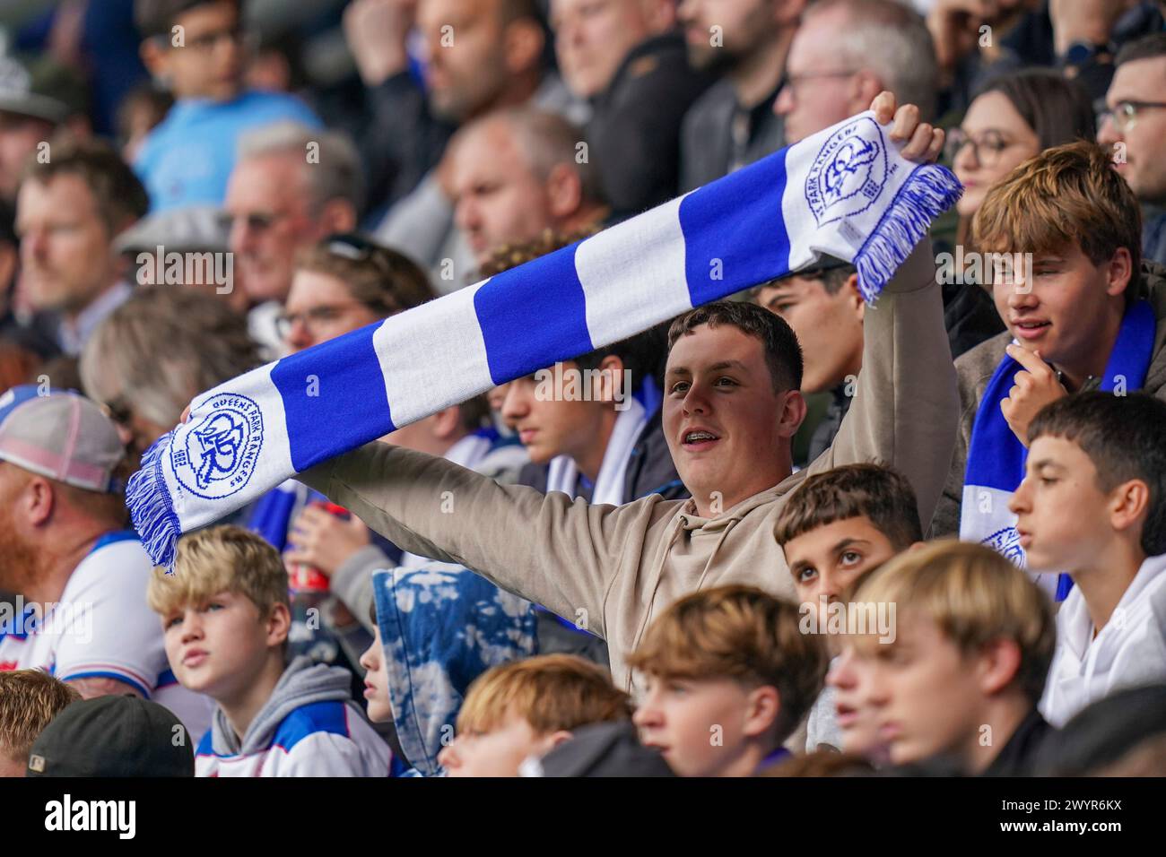 London, UK. 06th Apr, 2024. QPR fan with scarf during the Queens Park ...