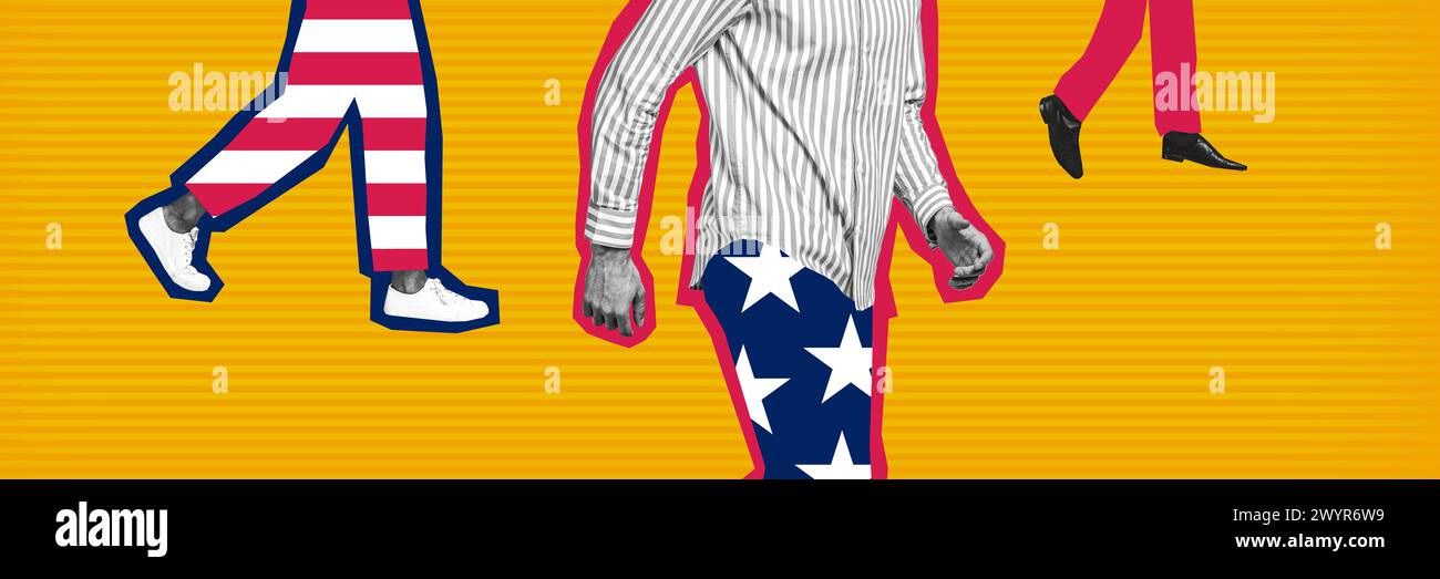 Composite panoramic collage of people crowd legs walk registration ...