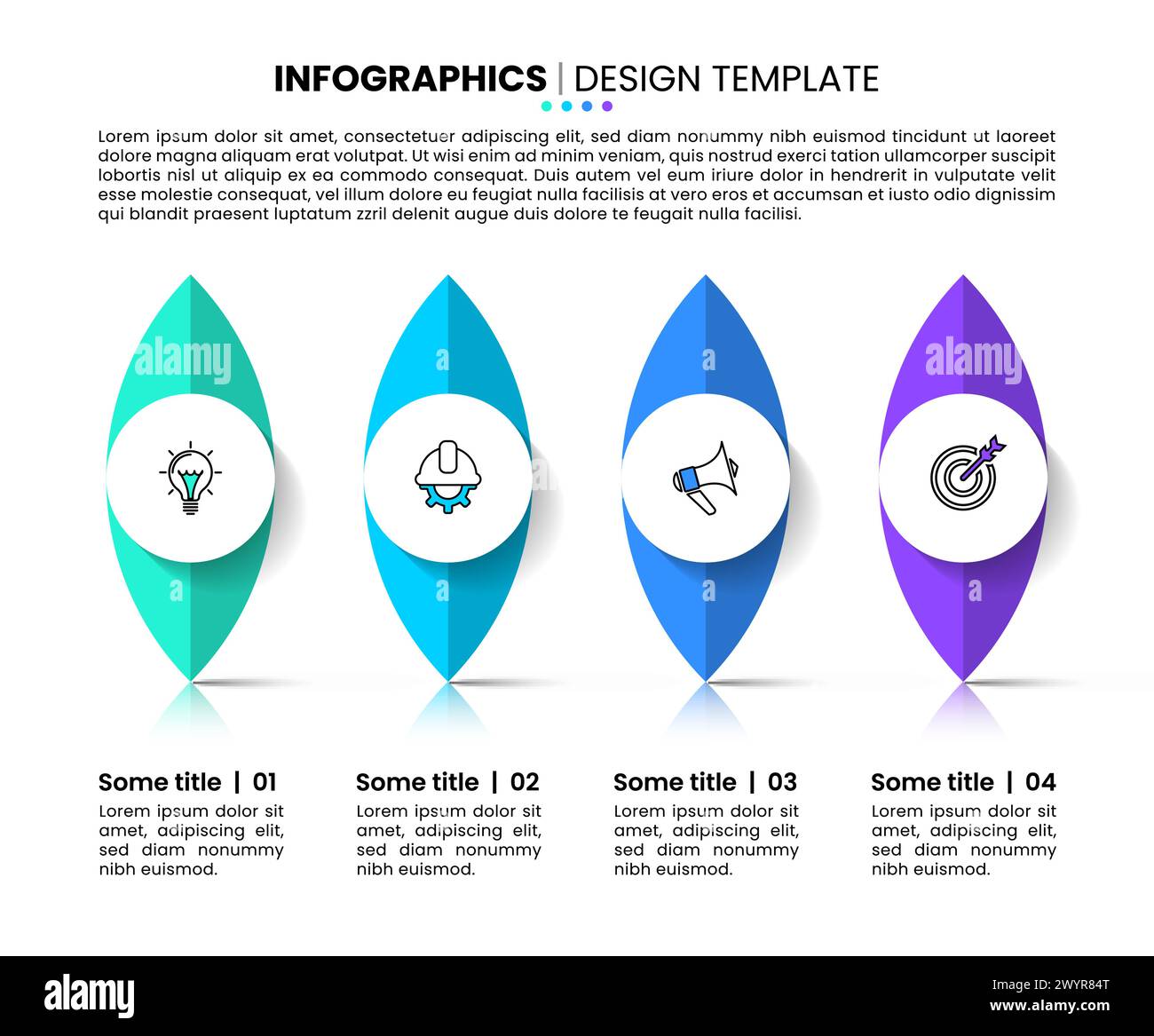 Infographic template with icons and 4 options or steps. Standing objects. Can be used for ...