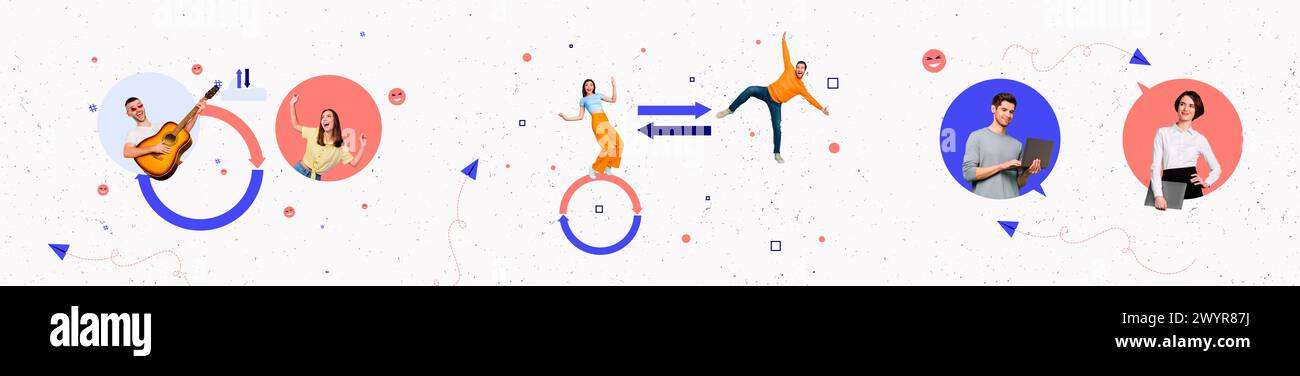 Composite collage picture panorama image of teamwork collaboration ...