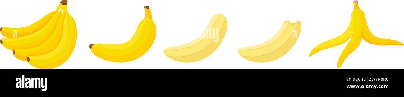 Banana eating step by step process. Bananas, peeled exotic fruit and ...