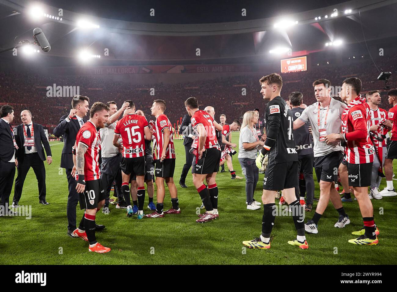 Seville, Spain. 07th Apr, 2024. Athletic Club players celebrate their ...