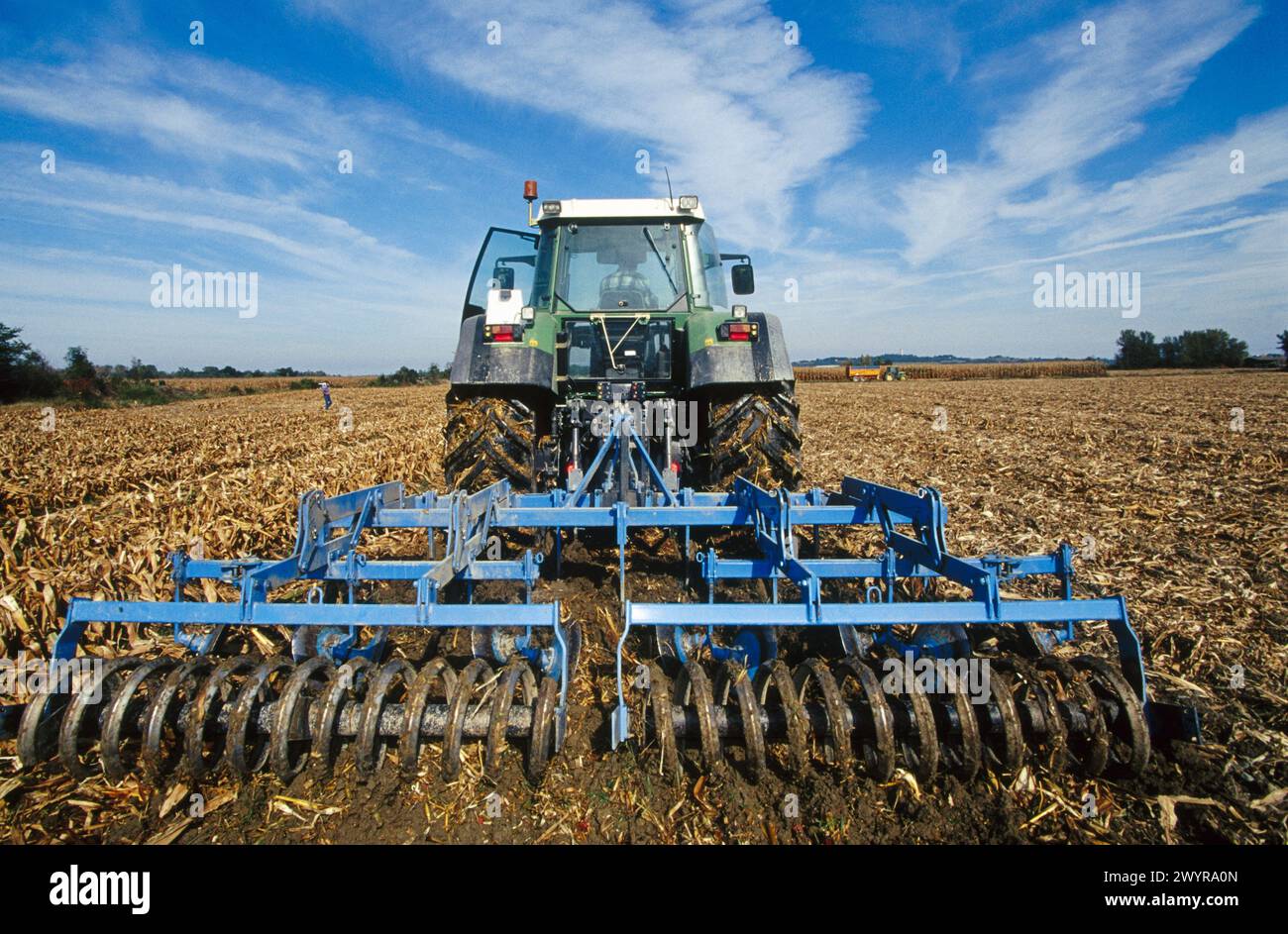 Tractor in corn field Stock Photo - Alamy