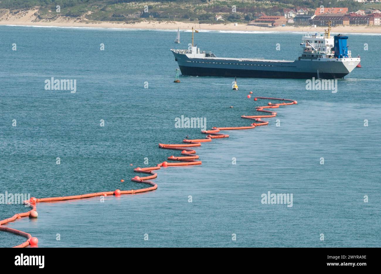 Floating barrier to stop pollution from the fuel spilled by the ...