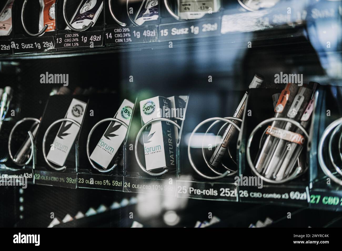 Warsaw, Poland - March 19, 2024. Assorted CBD Products in Vending ...