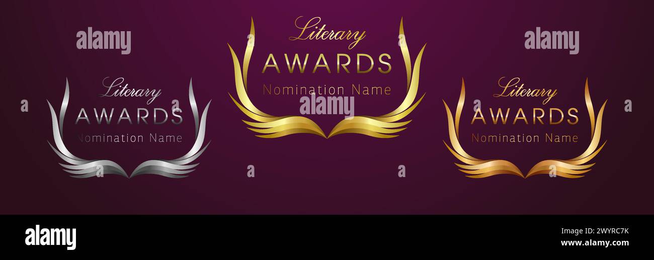 Set of creative awards. Gold, silver and bronze elements. Literary or ...