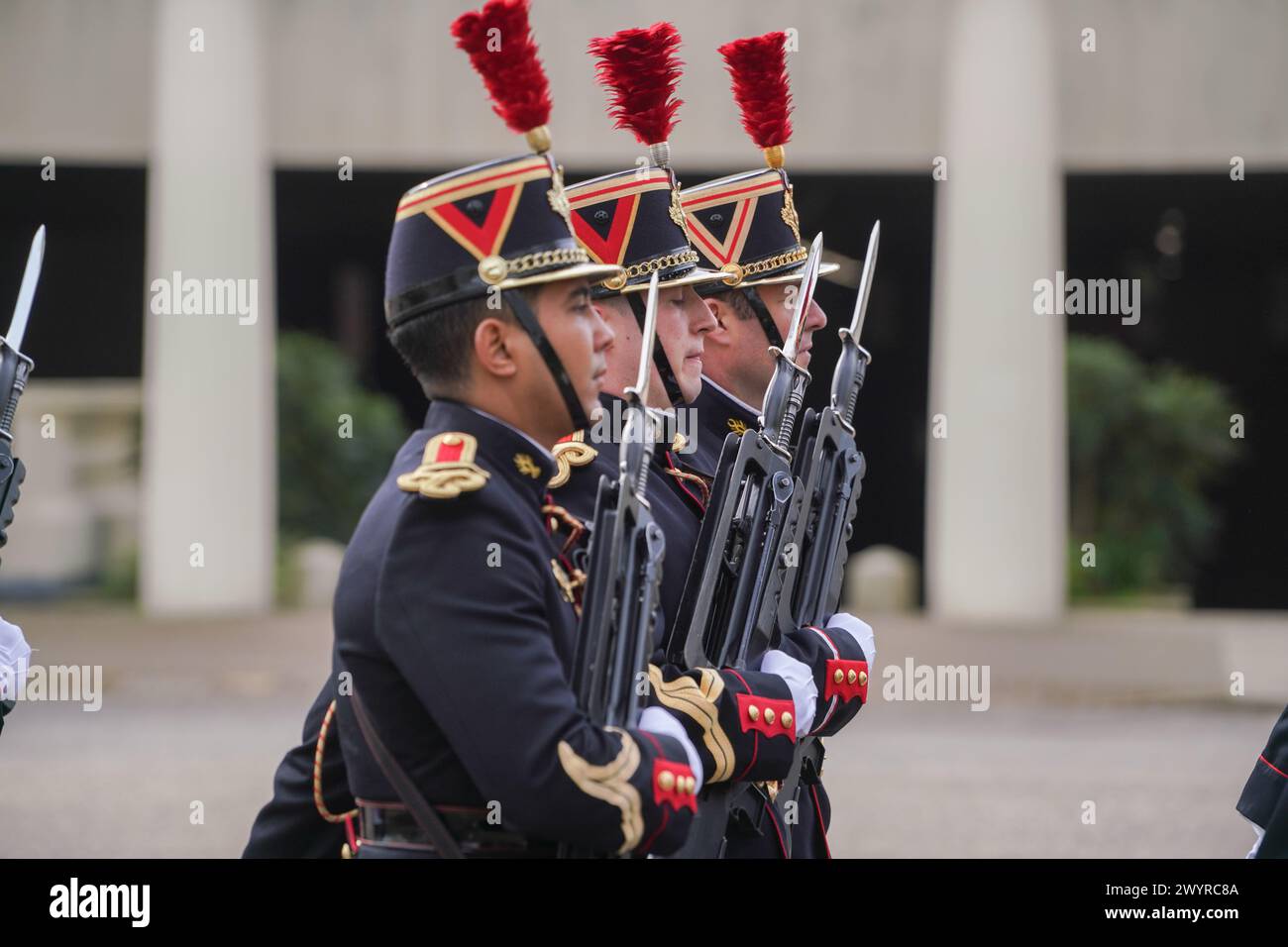 London 8 April 2024 . Members of France's Gendarmerie Garde ...
