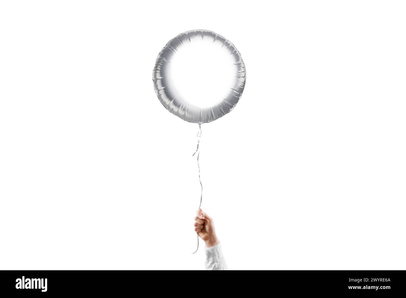 Hand holding blank silver round balloon mockup, isolated Stock Photo ...