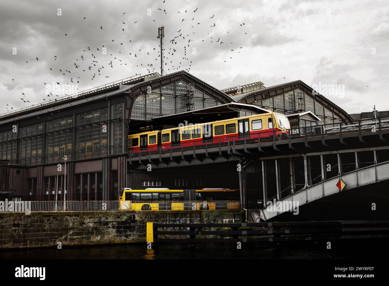 Friedrichstrasse railway station in Berlin. Train on the platform, a ...