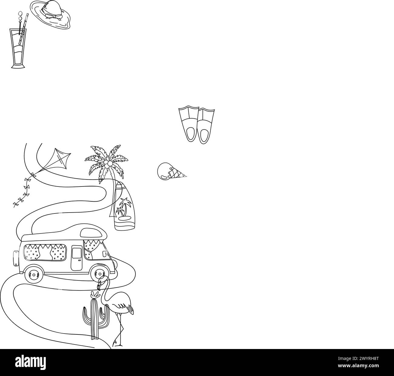 House On Wheels Travels On Road Among Cact - Is A Coloring Page For ...