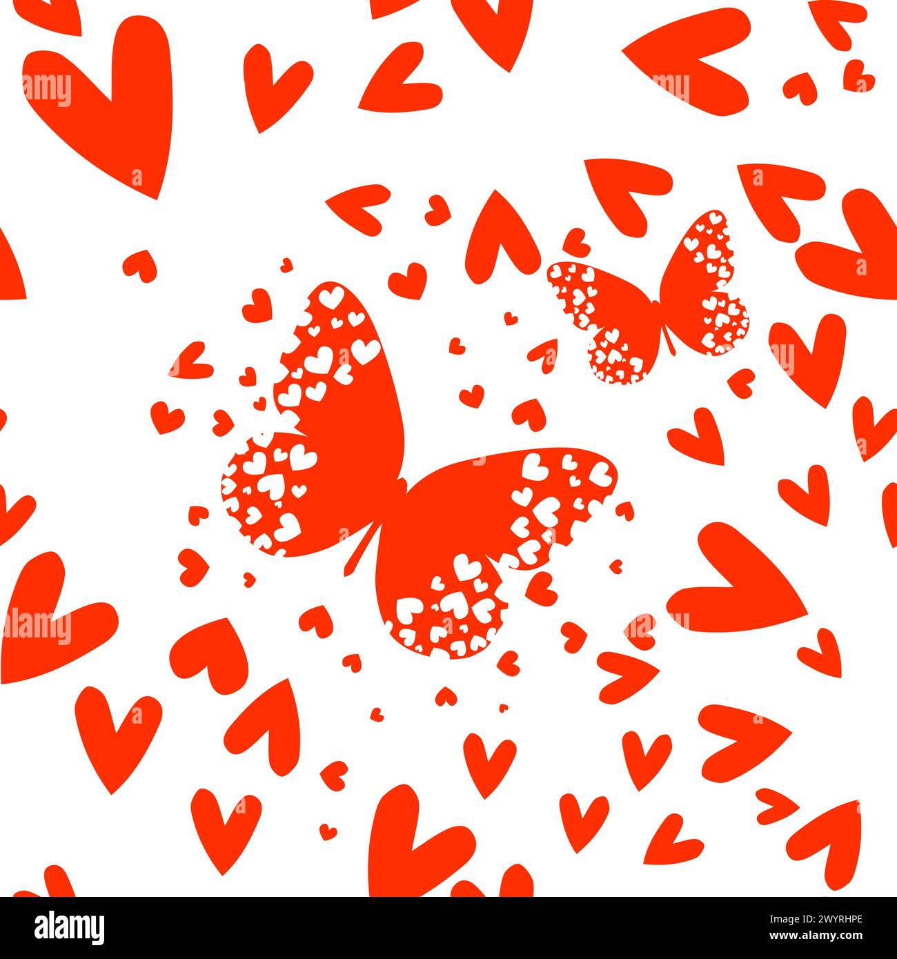 Seamless background of hearts with a butterfly. Not AI. Happy Valentine ...