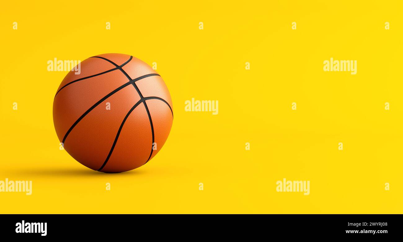 Basketball on yellow background with copy space. 3D render Stock Photo ...