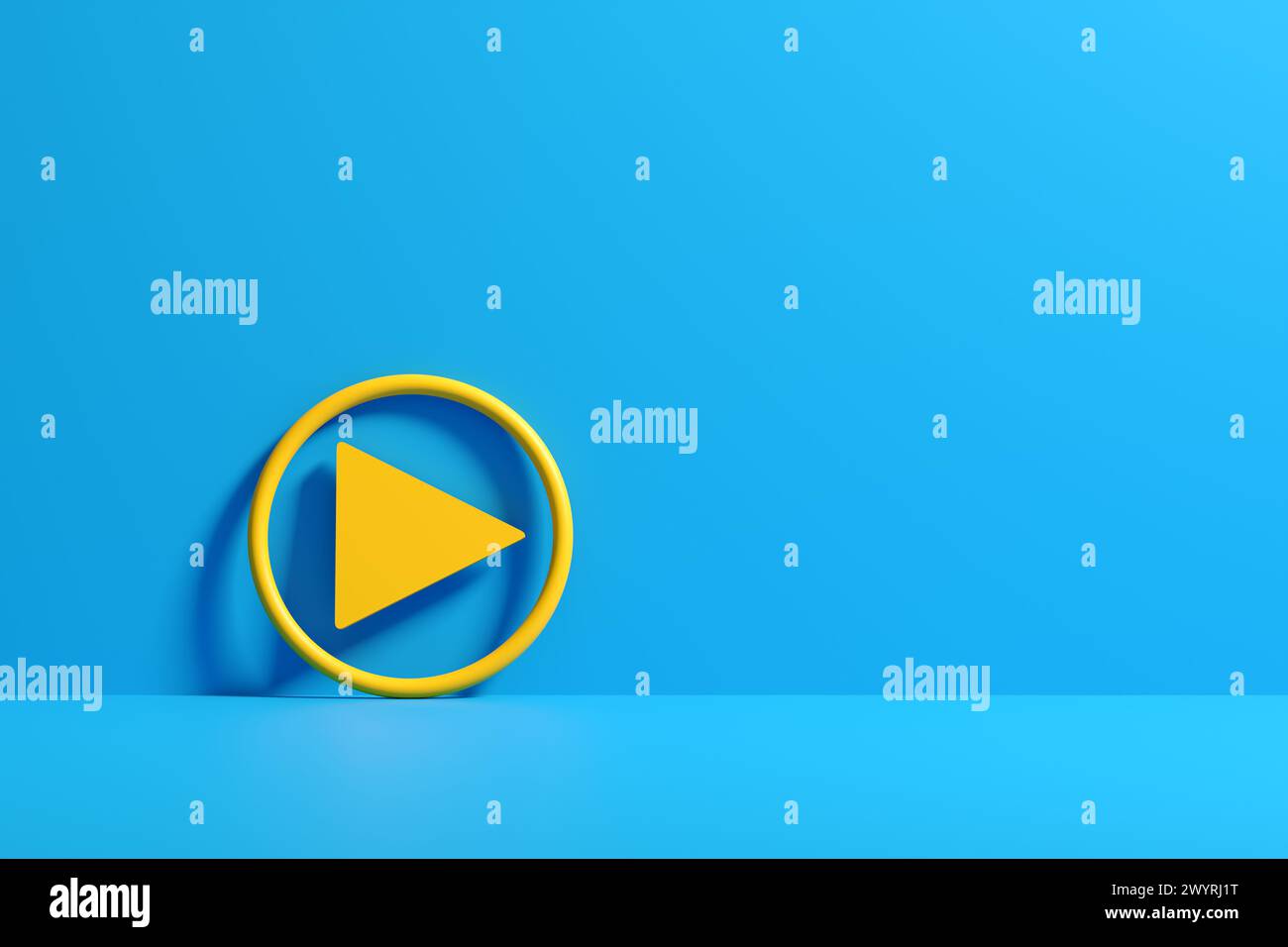 Yellow play symbol on blue background. Media player button. Business ...