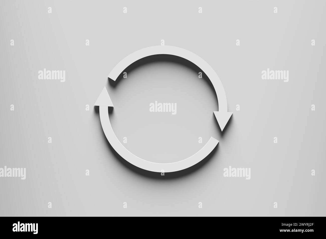 Rotating directional arrows on gray background. Circular flow diagram. Recycling. Repetition ...