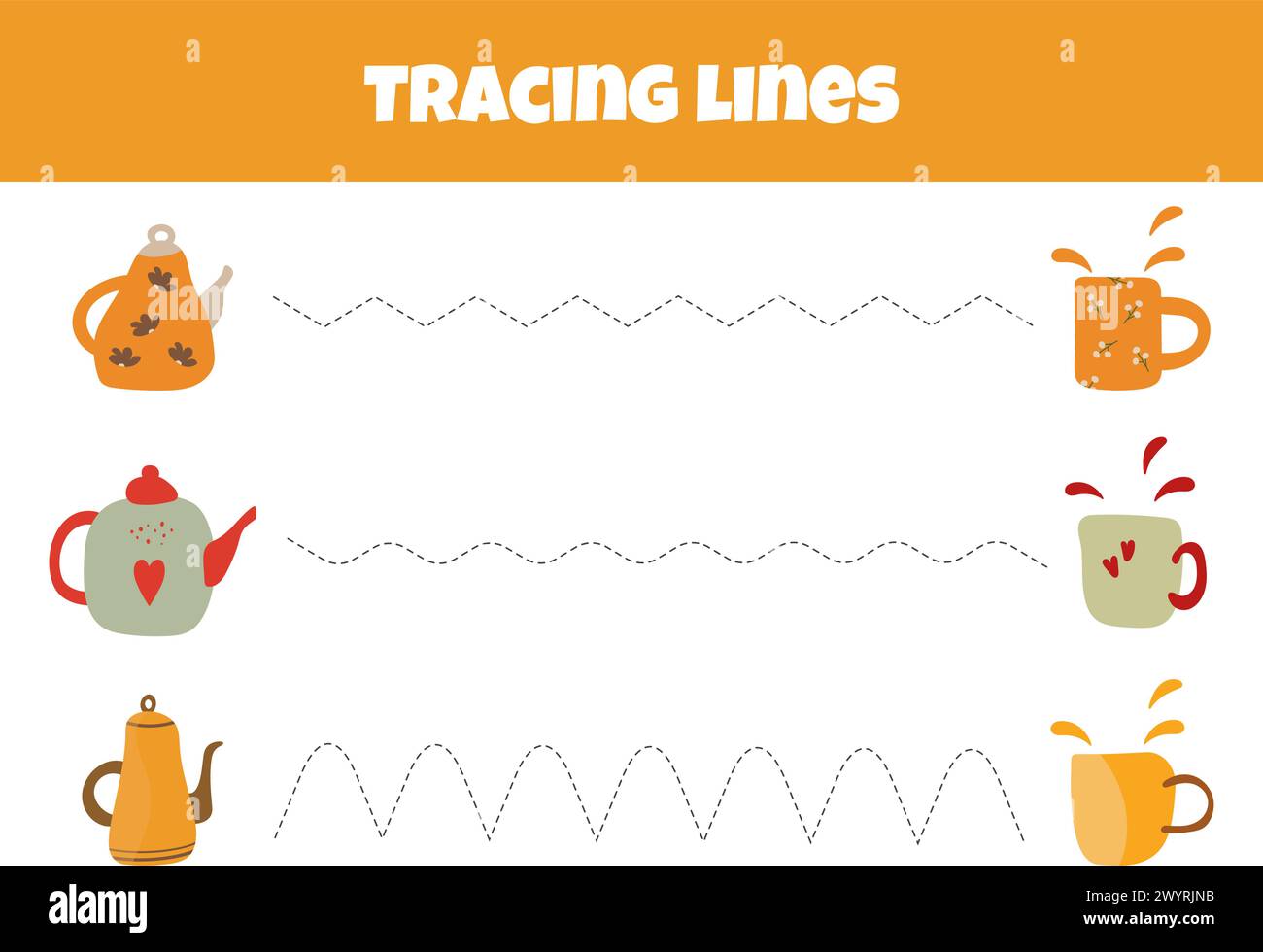 Outline The Line From The Teapot To The Cup Is A Worksheet For Tracing ...