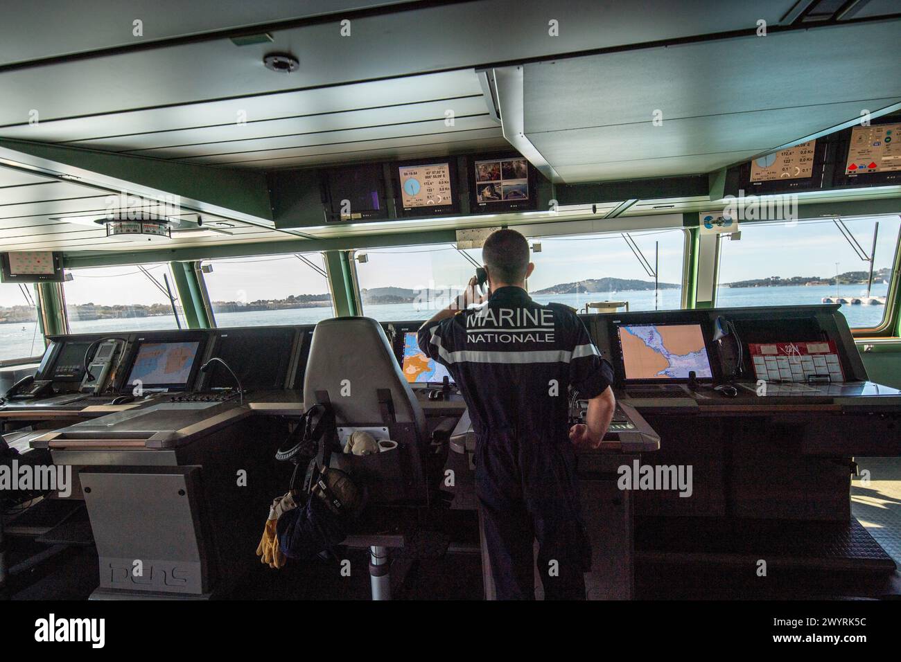 Toulon, France. 04th Apr, 2024. A sailor in the cockpit of the FREMM-DA ...