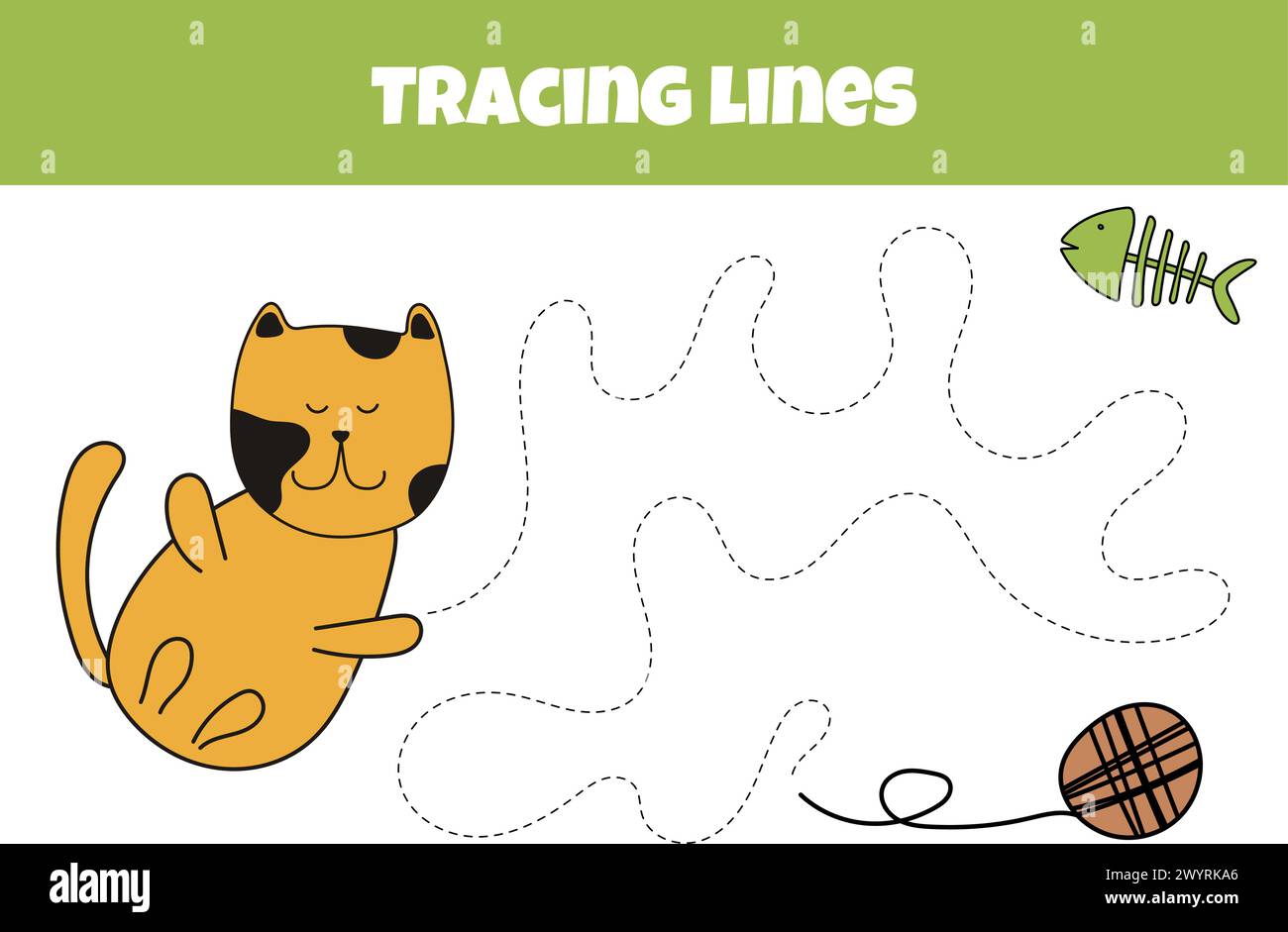Outline The Line From The Cat To The Ball: A Worksheet For Tracing ...