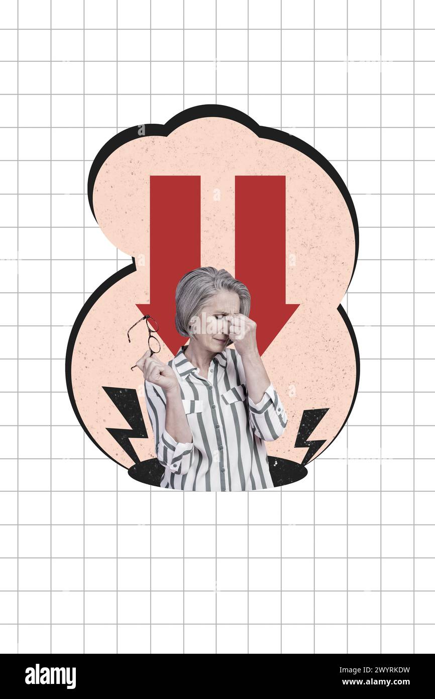 Trend artwork sketch image 3D photo collage of aged woman fatigue tired ...