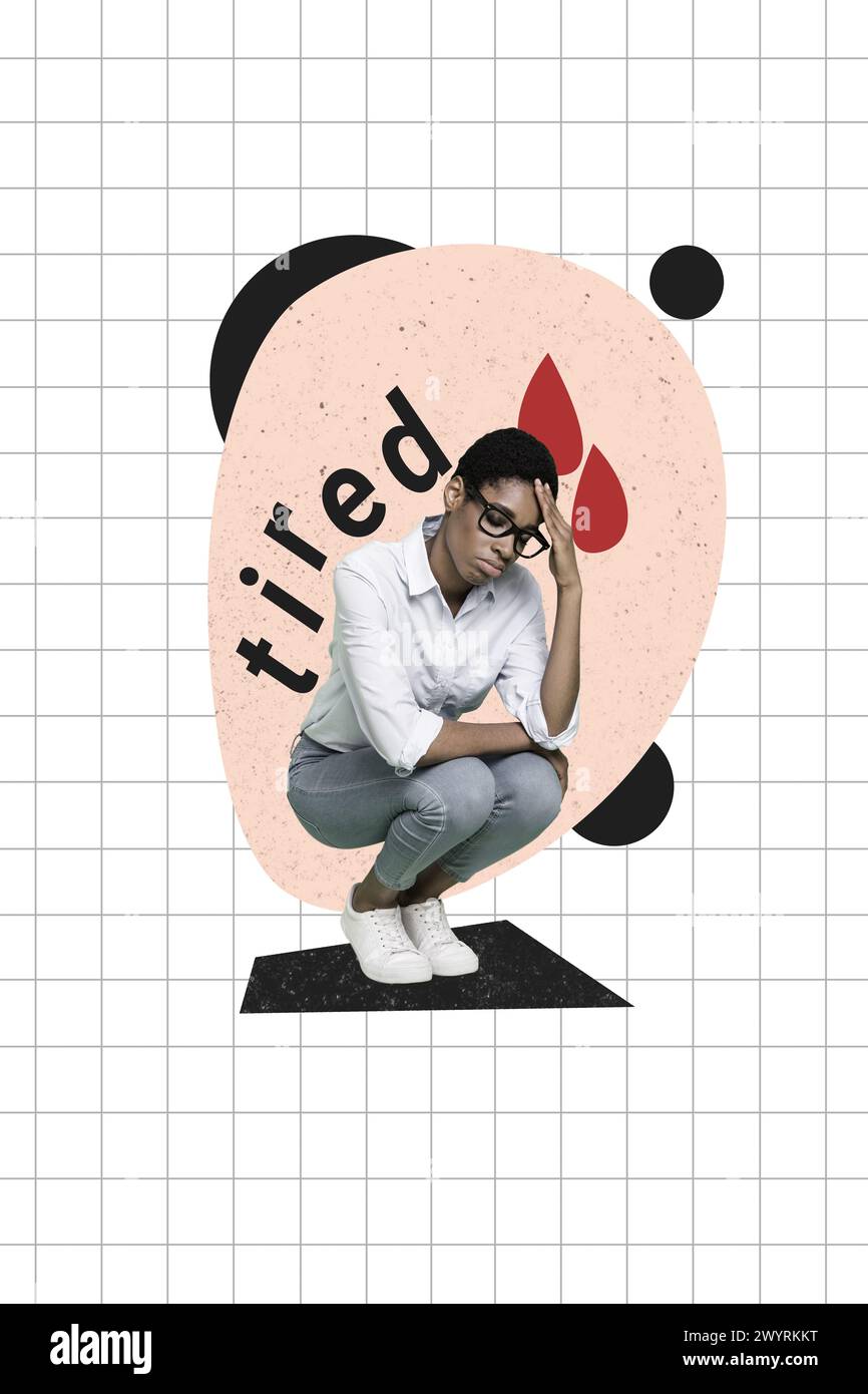 Trend artwork sketch image 3D photo collage of young tired student ...