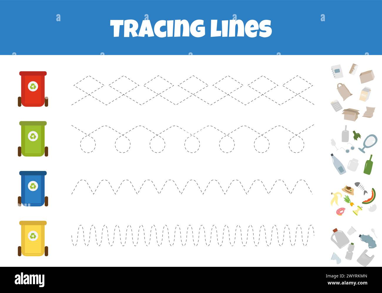 Outline The Line From Trash Bins To Garbage, A Worksheet For Tracing ...