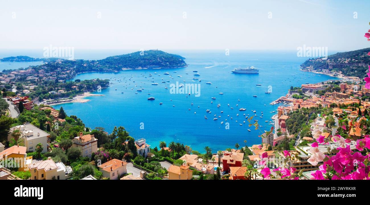 colorful coast and turquiose water of cote dAzur, France, web banner ...