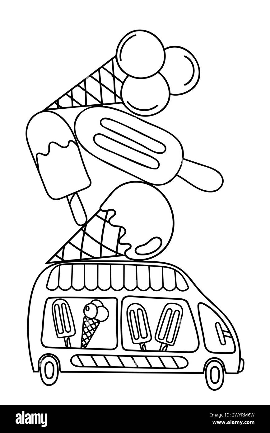Coloring With Thick Lines For The Children, Ice Cream Van Coloring Page ...