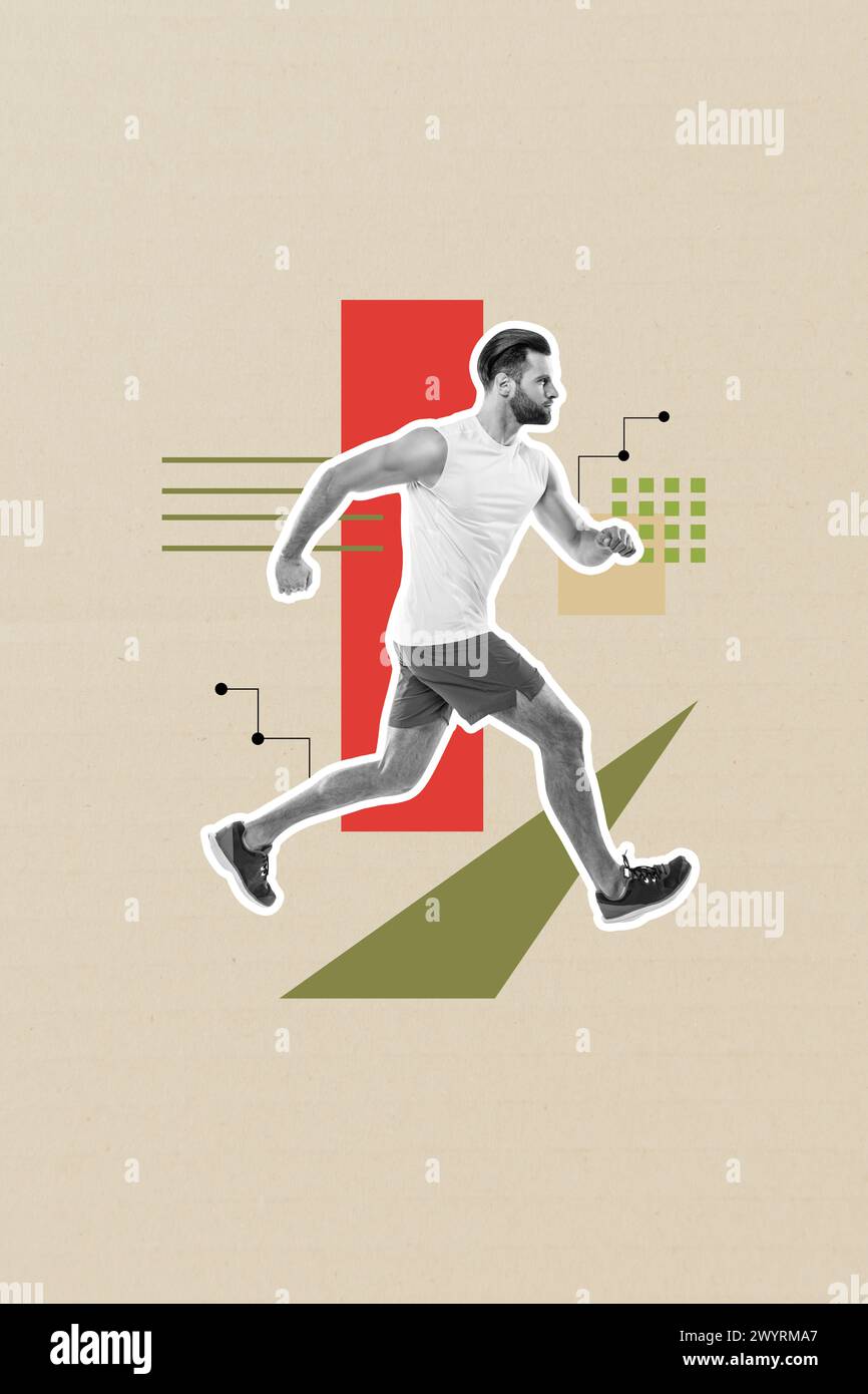Vertical image collage of serious sportsman run marathon race ...