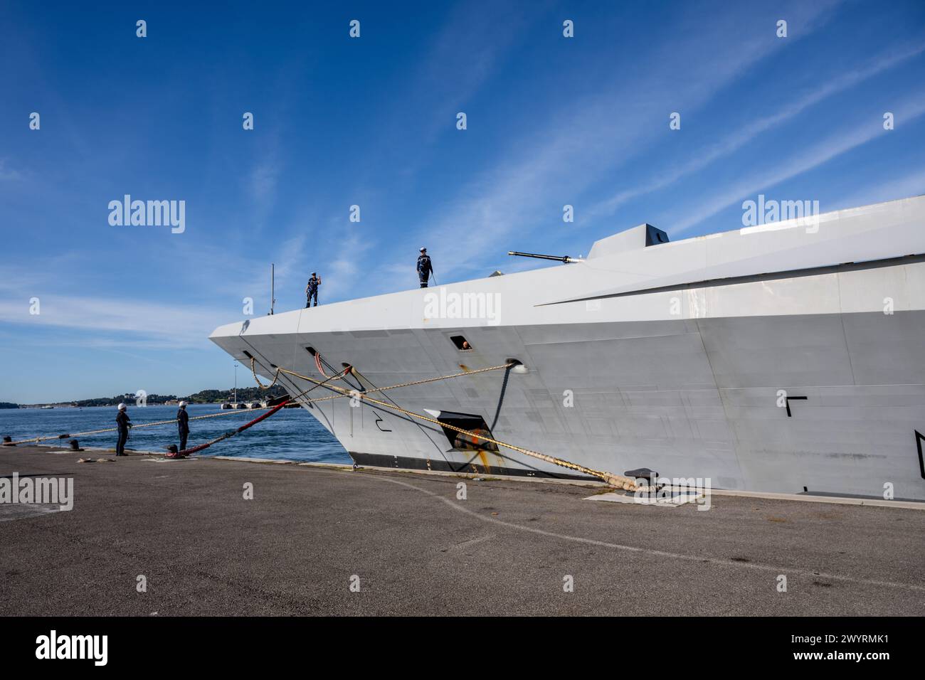Toulon, France. 04th Apr, 2024. Sailors take part in the docking of the ...