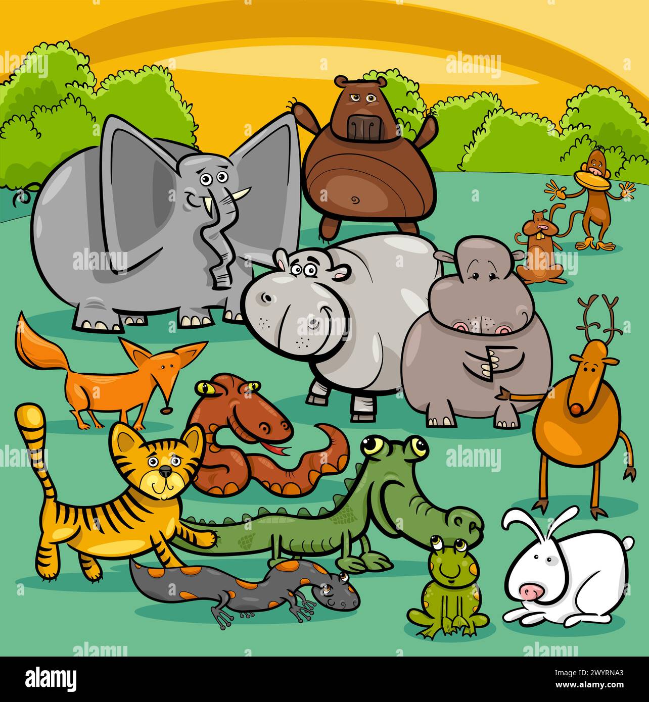 Cartoon illustration of cute wild animal characters group Stock Vector ...