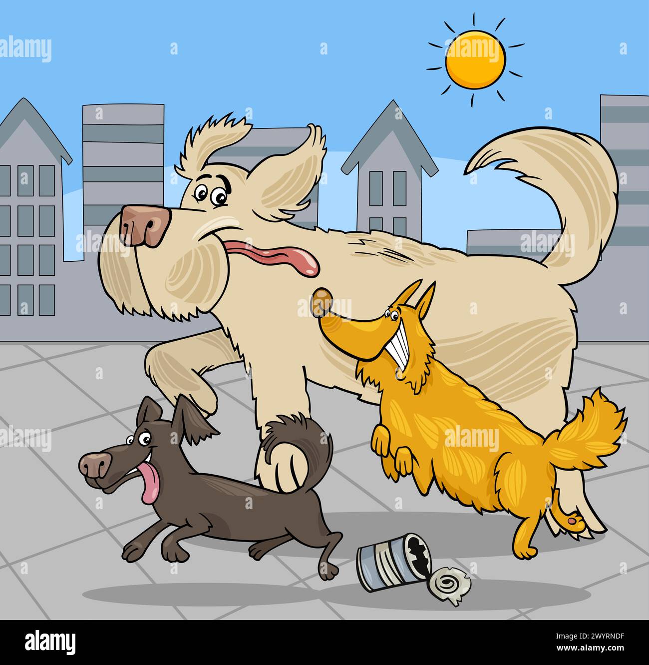 Cartoon illustration of happy running dogs animal characters group ...