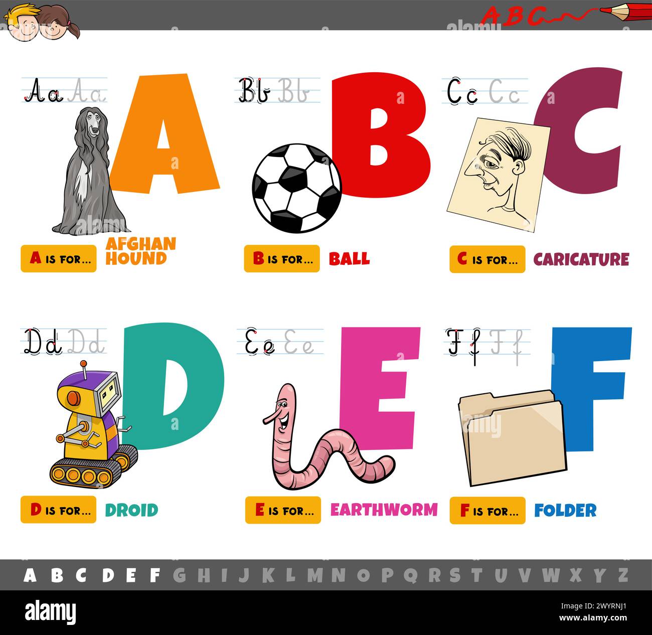 Cartoon illustration of capital letters from alphabet educational set ...