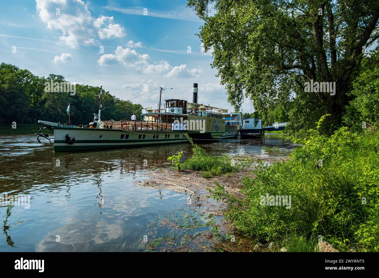 The historic paddle steamer KURORT RATHEN has docked at the steamboat ...