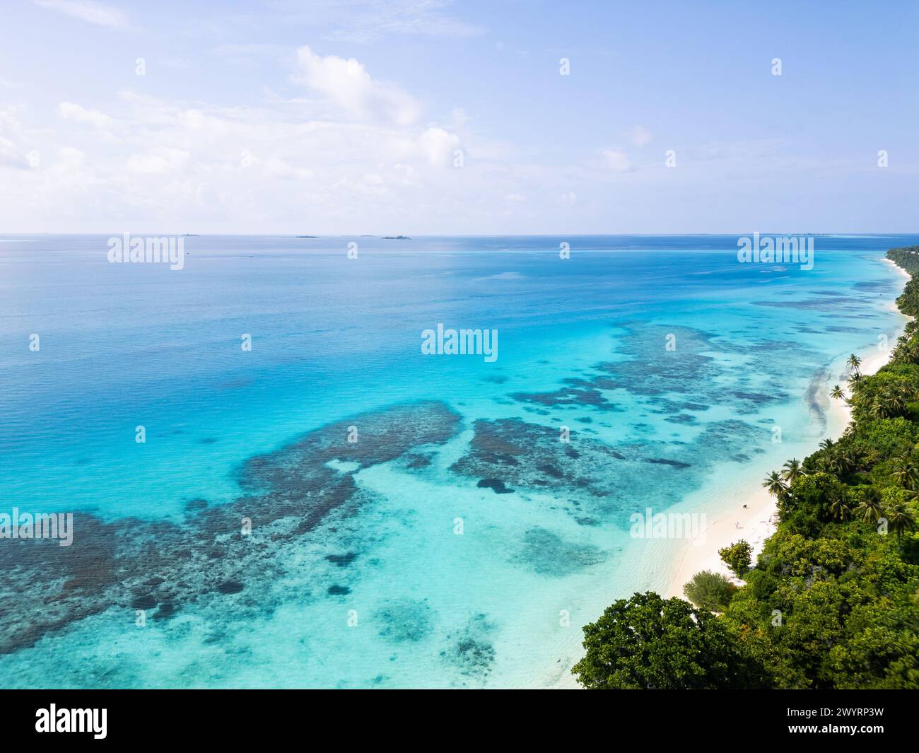 Aerial view of the Dhigurah island in the Maldives famous for its long ...