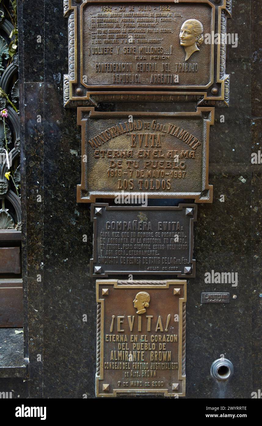Tomb of Eva Duarte Peron ('Evita') former first lady. Cementerio de La ...
