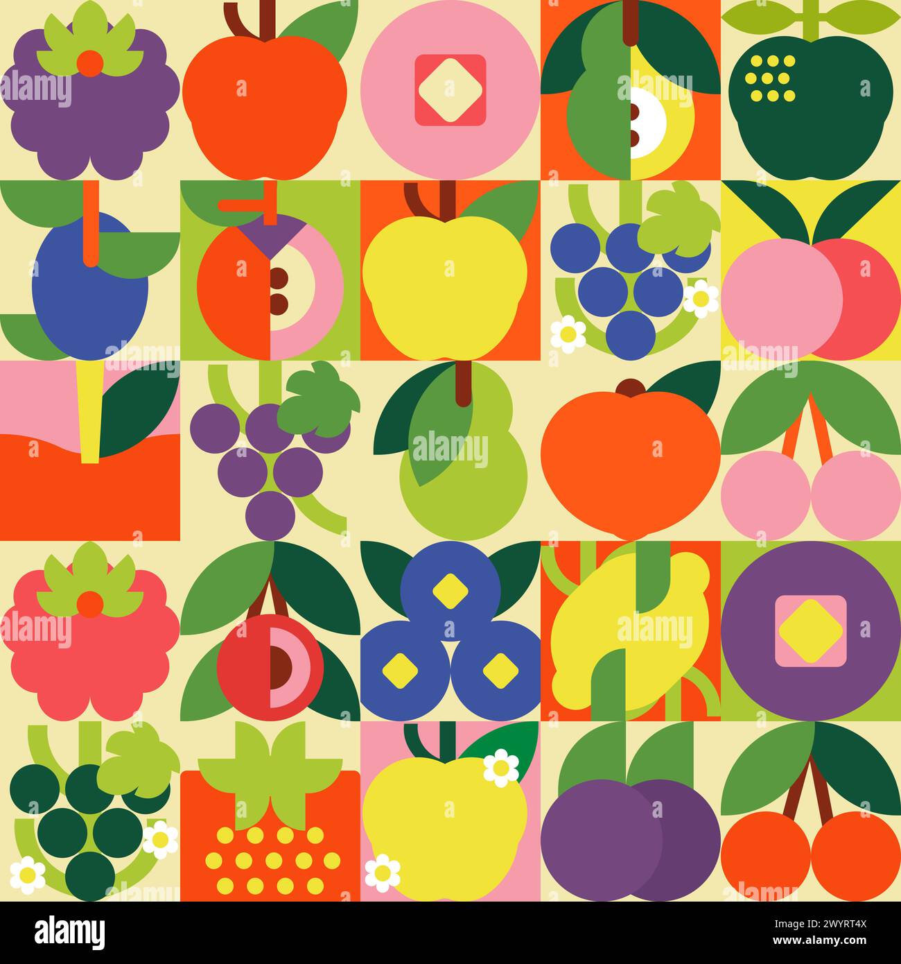 Seamless pattern with fruits. Geometric and minimalist style. Great for ...